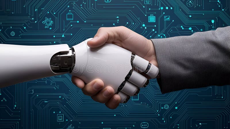 Futuristic Partnership Concept Featuring a Handshake between Human and ...