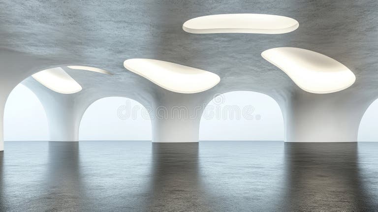 A Futuristic Passageway with an Abstract White Interior and Radiant ...