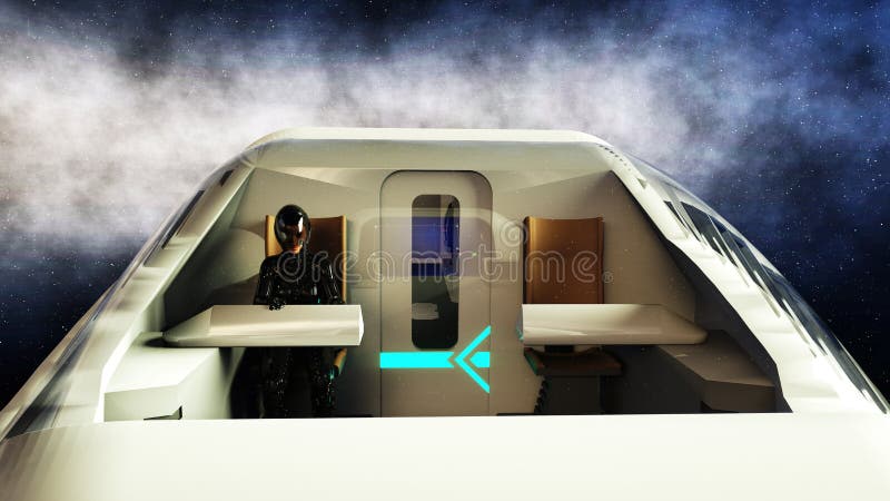 Futuristic Passenger Bus Flying in Space. Transport of the Future. 3d ...