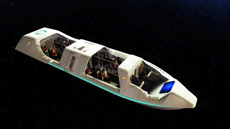 Futuristic Passenger Flying Bus. Transport of the Future. 3d Rendering ...