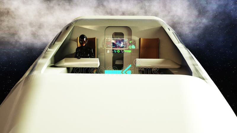 Futuristic Passenger Bus Flying in Space. Transport of the Future ...