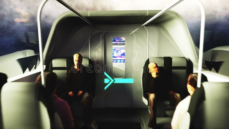 Futuristic Passenger Bus Flying in Space. Transport of the Future ...