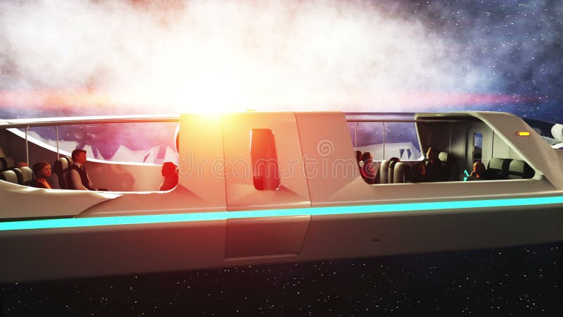 Futuristic Passenger Bus Flying in Space. Transport of the Future ...