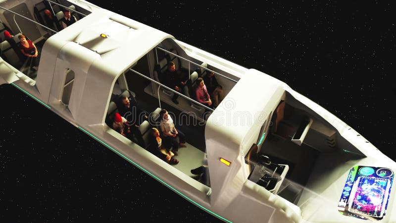 Futuristic Passenger Bus Flying in Space. Transport of the Future ...