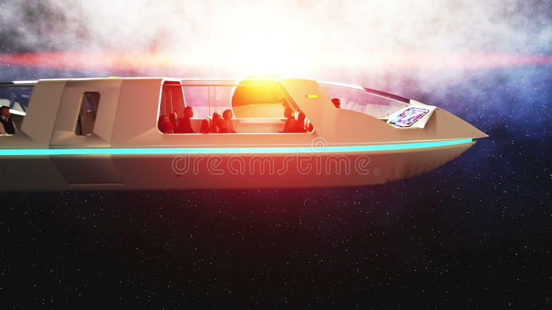 Futuristic Passenger Bus Flying in Space. Transport of the Future ...