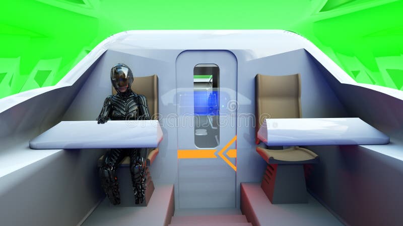 Futuristic Passenger Flying Bus. Transport of the Future. 3d Rendering ...