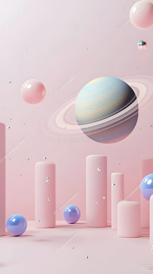 Futuristic Pastel Planets in Modern Setting Stock Illustration ...