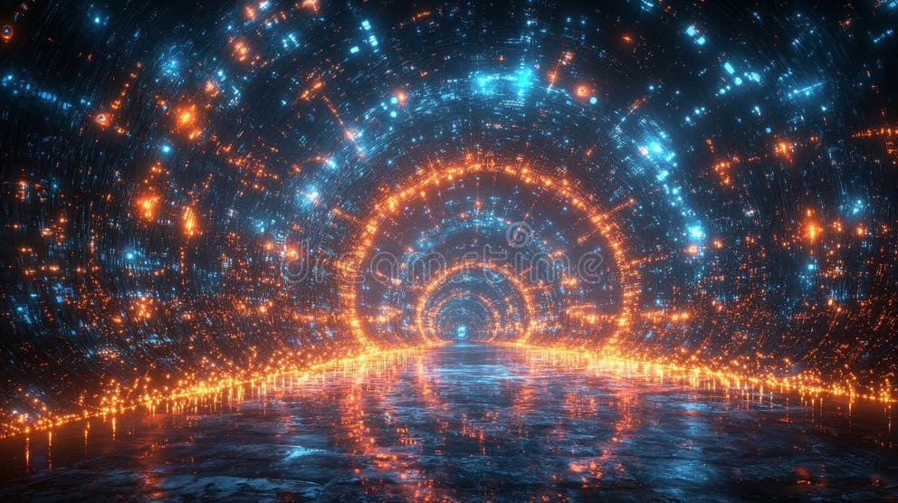 Futuristic Pathway with Glowing Lights and Depth Stock Illustration ...