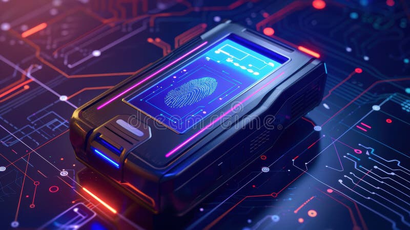 Sleek Biometric Payment Terminal with Glowing UI for Secure ...