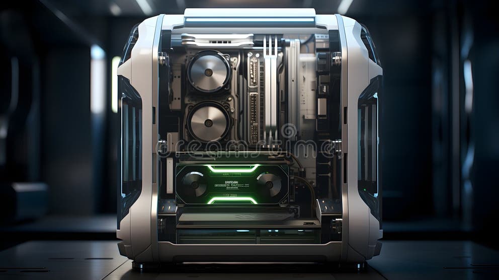A Futuristic PC Case with Tempered Glass Panels Stock Illustration ...