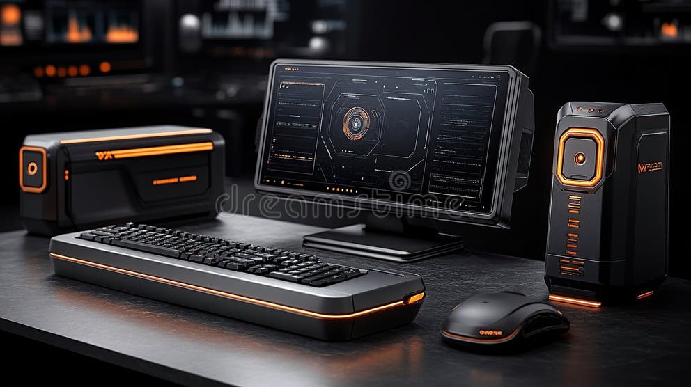 Futuristic PC Setup with Advanced Design Elements Stock Image - Image ...