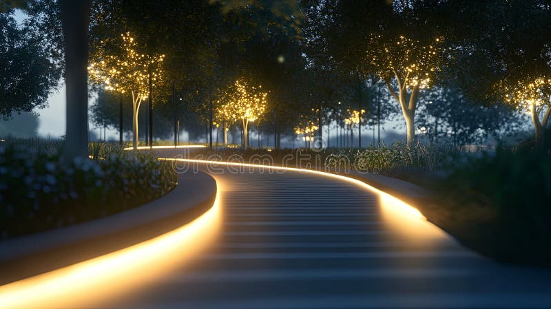Futuristic Pedestrian Walkway Sleek Design Ambient Lighting Stock ...