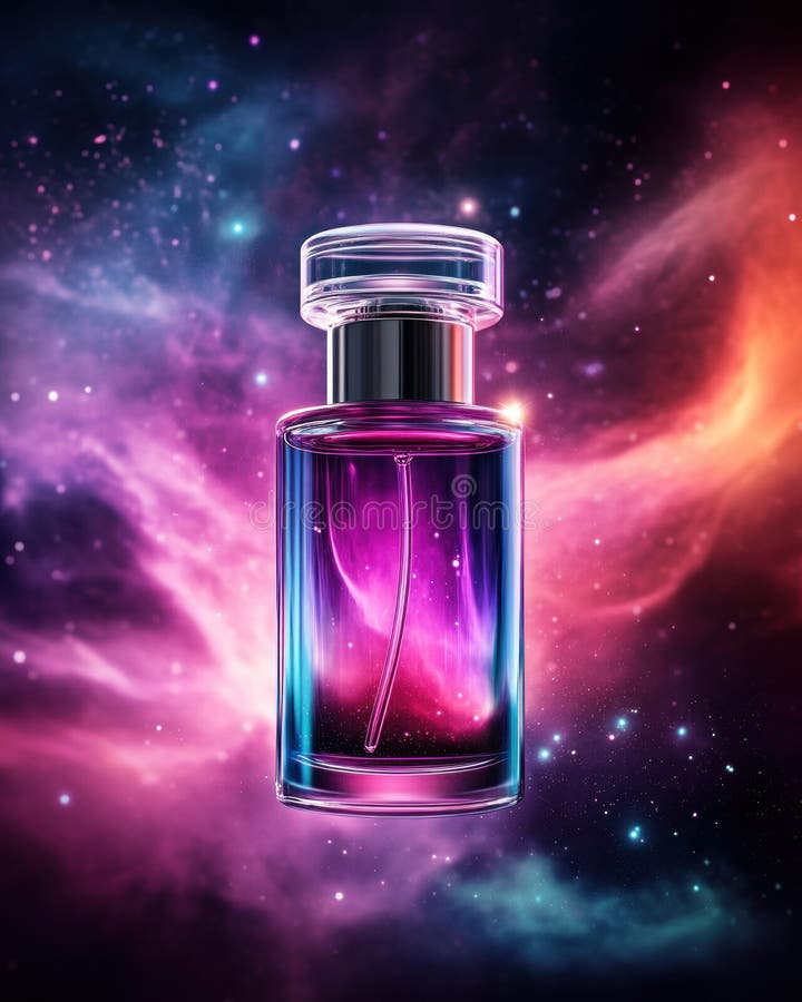 Futuristic Perfume Bottle with a Cosmic Galaxy Essence Stock ...