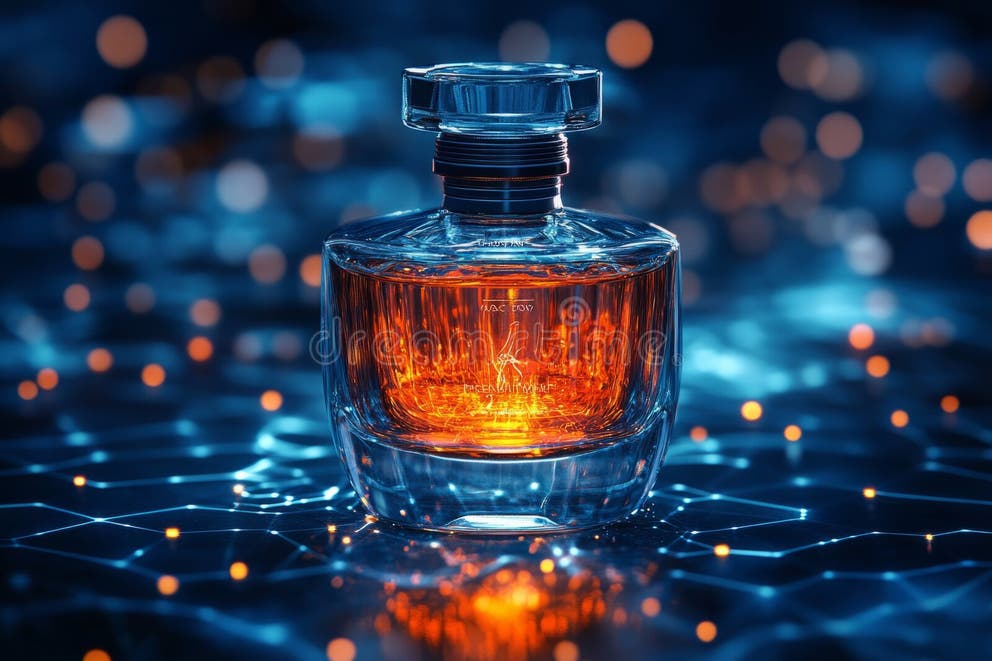 A Futuristic Perfume Bottle Glows with an Inner Light, Set Against a ...