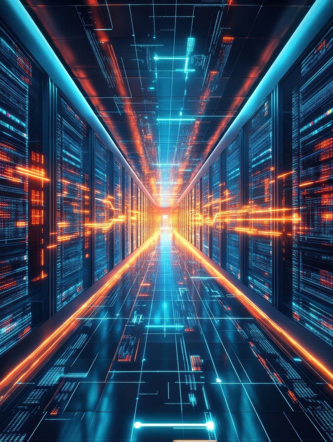 Futuristic Perspective of Clean Data Rows and Tables in a Light Grid ...