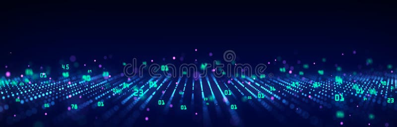 Futuristic Perspective Grid in Digital Cyberspace. Flow of Binary Code ...