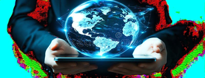 Futuristic Perspective: Tablet with Holographic Earth Display Stock ...