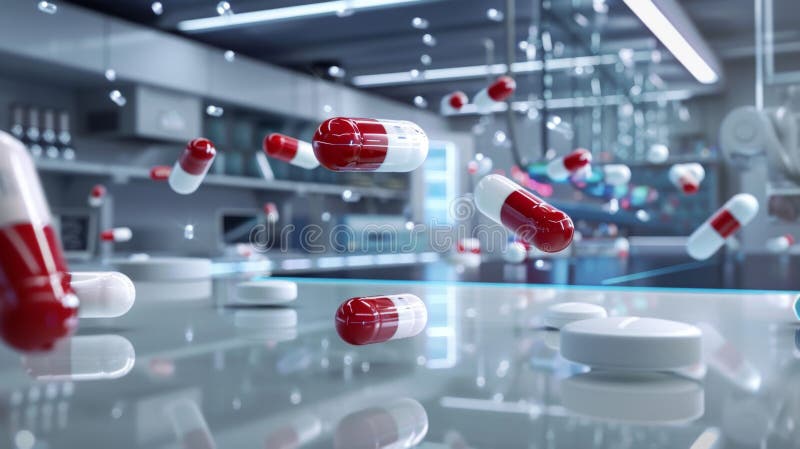 Futuristic Pharmaceutical Laboratory with Floating Capsules ...