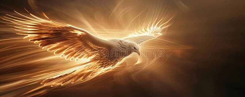 Phoenix Flying Towards Radiant Sun, Beams of Light Creating Dramatic ...