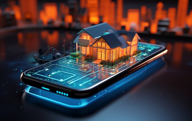 Futuristic Phone with House Icon on Background. Generative AI Stock ...