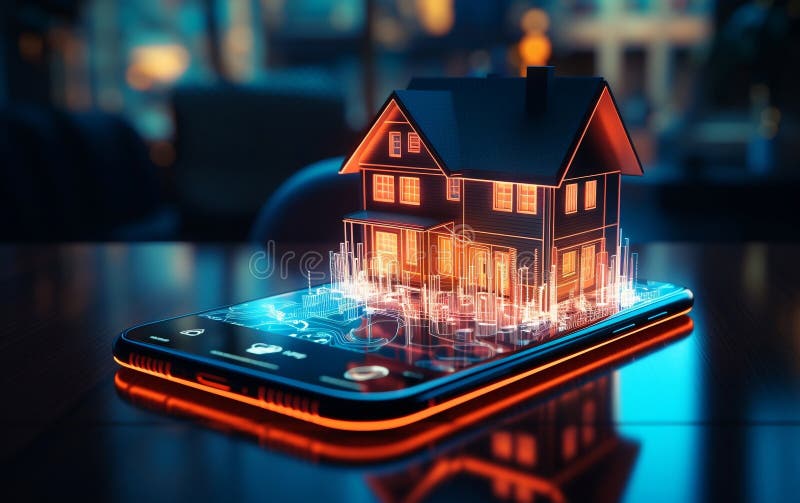 Futuristic Phone with House Icon on Background. Generative AI Stock ...