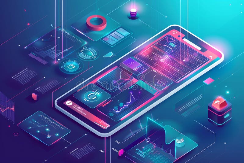 Futuristic Phone Interface with Neon Lights Stock Illustration ...