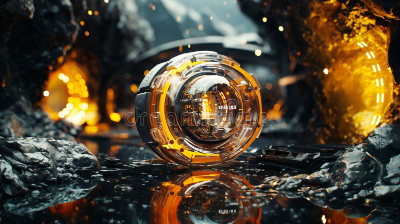 Futuristic Photographer Illuminates Yellow Abstract Space Scene Stock ...