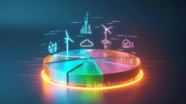 Futuristic Pie Chart with Digital Data Visualization Elements Stock ...