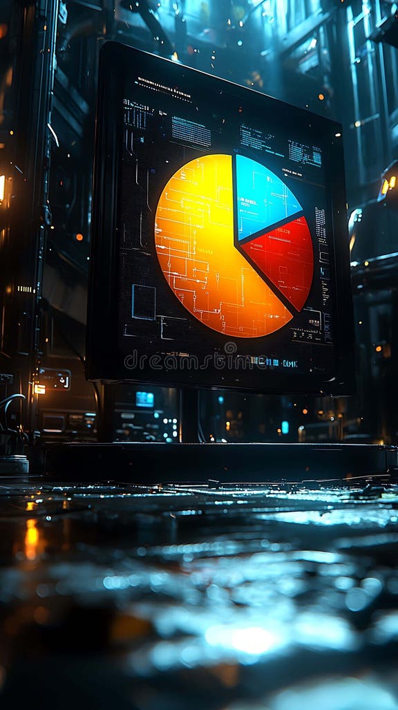Futuristic Pie Chart Display in a Cyberpunk Setting. Vibrant Colors and ...