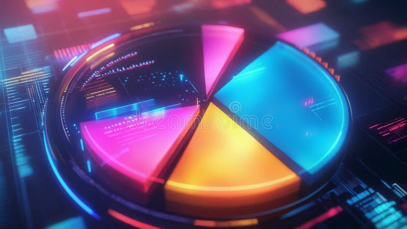 Futuristic Pie Chart Displaying Vibrant Data Visualization on Digital Interface Stock Footage ...