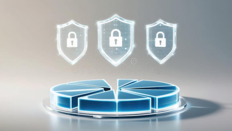 Futuristic Pie Chart with Shield Icons Symbolizes Data Protection and ...