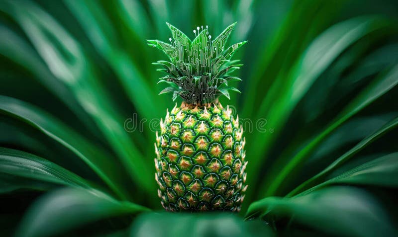 A Futuristic Pineapple Features a Circuit Board Crown, Symbolizing ...