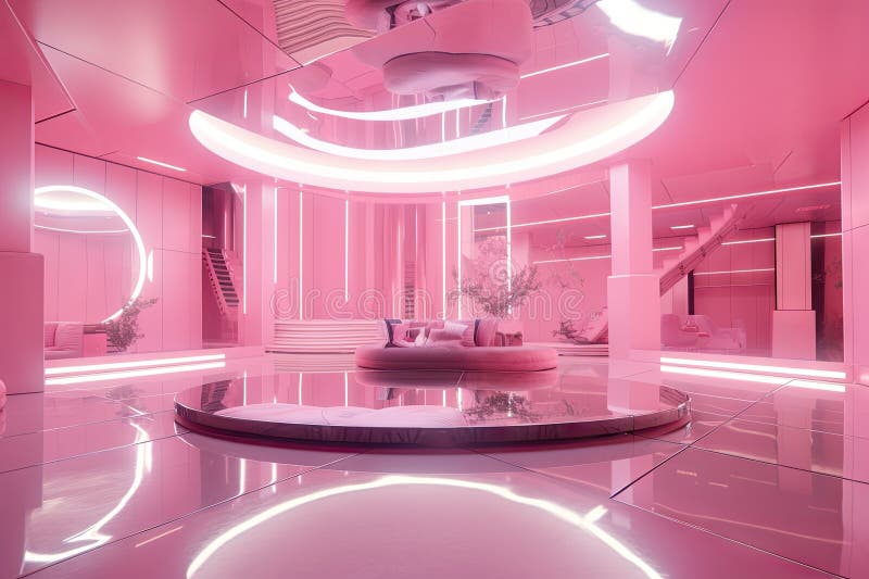 Futuristic Pink Ballroom with Floating Platforms and Sleek Decor Stock ...