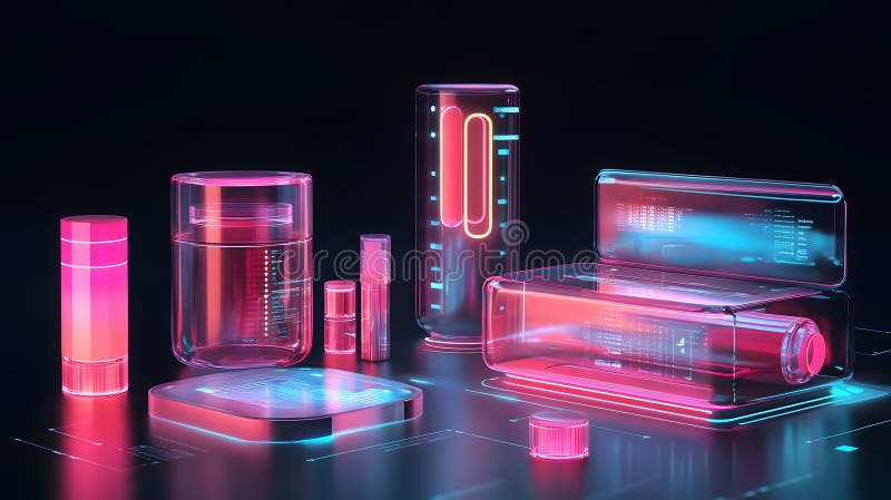 Futuristic Pink and Blue Neon Product Display on Dark Surface Stock ...