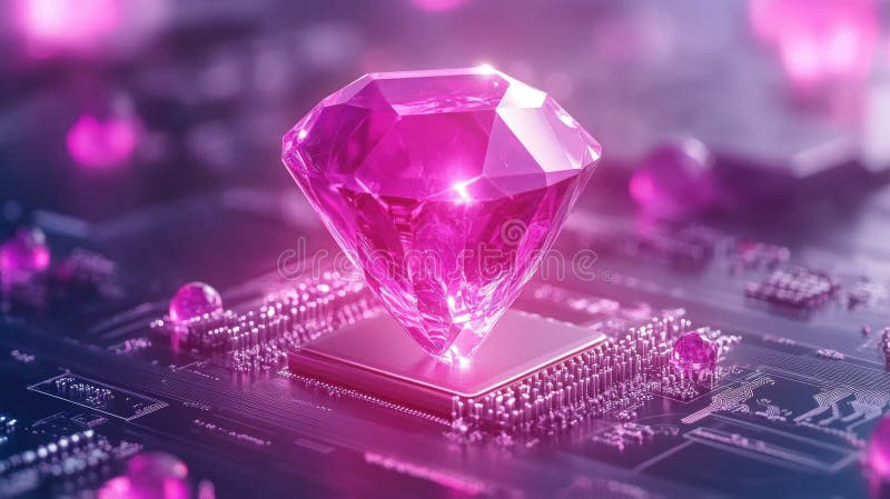 Futuristic Pink Diamond Embedded in Circuit Board: Fusion of Technology ...