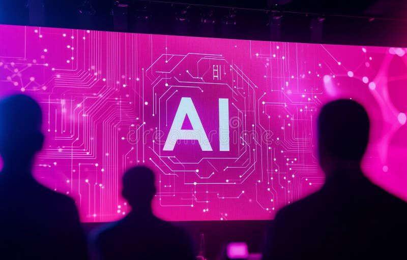 Futuristic Pink Digital Screen with the Text AI Stock Illustration ...