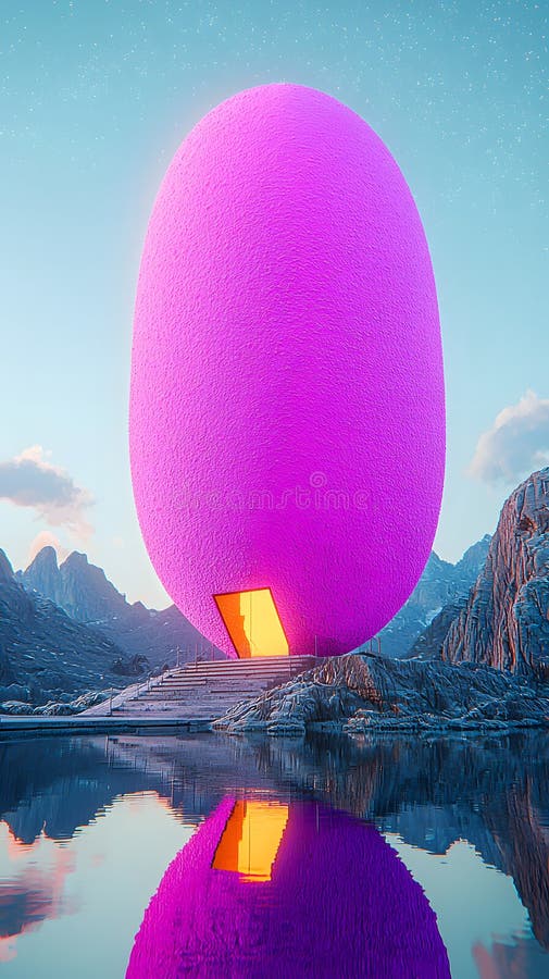 Futuristic Pink Egg-shaped Structure by Water Stock Illustration ...