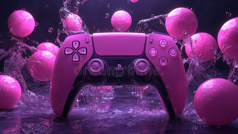 Futuristic Pink Game Controller with Splash Effect Stock Photo - Image ...