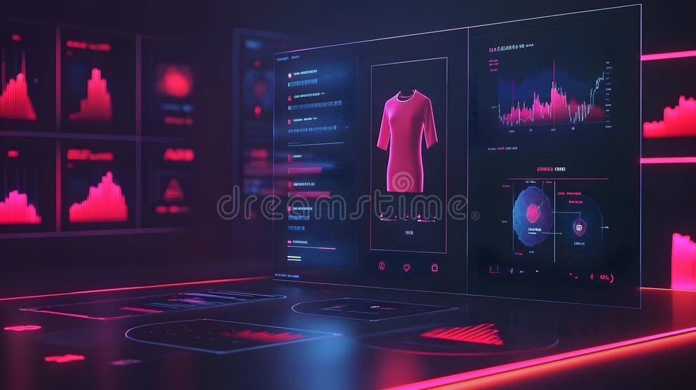 Futuristic Pink Garment Data Analysis on Neon Digital Interface Stock ...