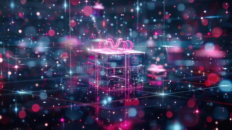 Futuristic Pink Gift Box Floating in Digital World Stock Photo - Image ...
