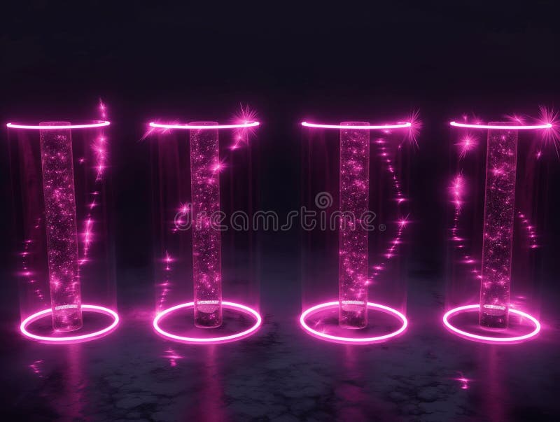 Futuristic Pink Neon Light Columns in Dark Space Stock Image - Image of ...