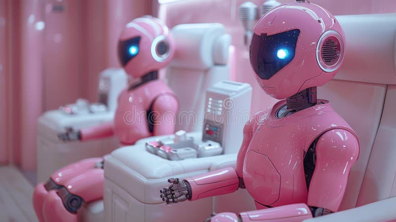 Futuristic Pink Robots - Generative Ai Stock Illustration ...