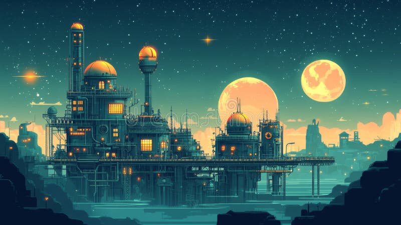 Futuristic Pixel Art Cityscape at Night Stock Illustration ...