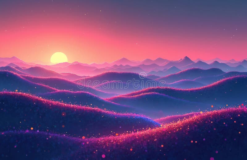 Futuristic Pixel Art Landscape with Colorful Flowing Waves and Dynamic ...