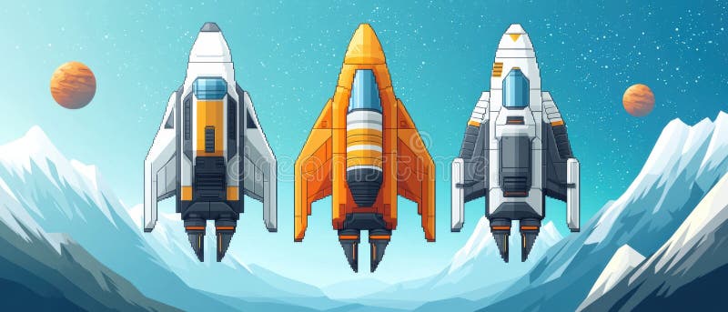 Futuristic Pixel Art Spaceship Sprites Featuring Sharp and Vibrant ...