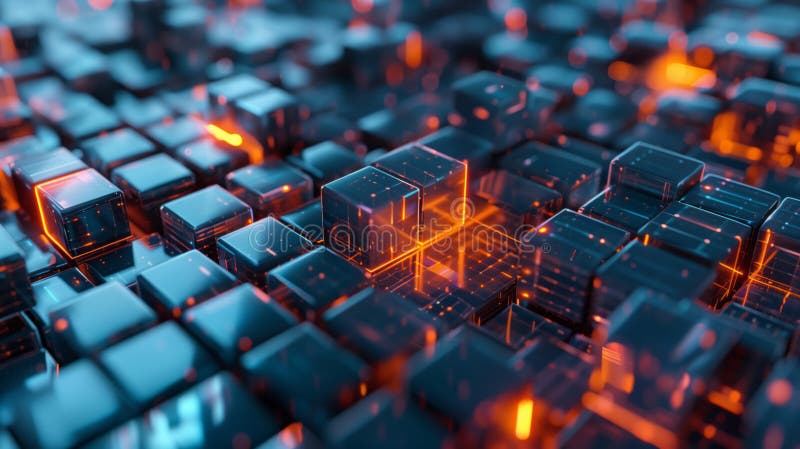 Futuristic Pixelated Abstract D Render of Digital Voxel Cubes. Stock ...