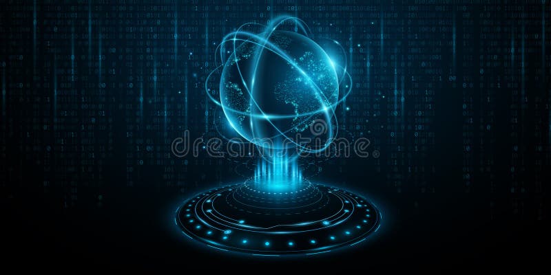 Futuristic Planet Earth Hologram. Digital World Map of Glowing Dots ...