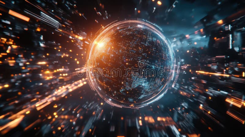 Futuristic Planet Earth Rotating in Hyperspace with Light Trails and ...