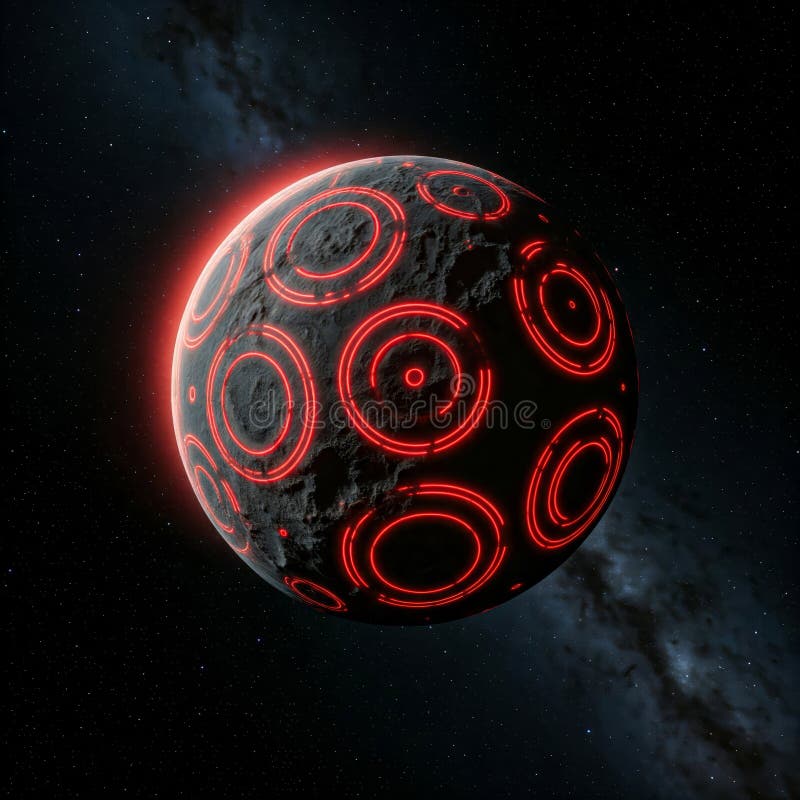 Futuristic Planet with Neon Red Rings in Cosmic Space Stock ...