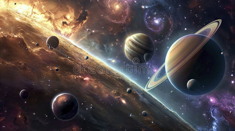 Futuristic Planetary Alignment in Alien Terrain. Stock Image - Image of ...